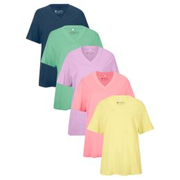 bonprix Weites Long-Shirt mit V-Ausschnitt, Kurzarm (5er Pack)