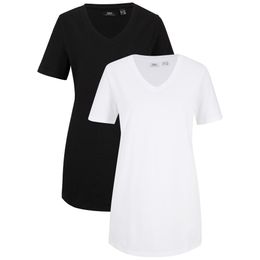 bonprix Basic Long-Shirt mit V-Ausschnitt und Kurzarm, 2er Pack