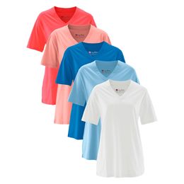 bonprix Weites Long-Shirt mit V-Ausschnitt, Kurzarm (5er Pack)