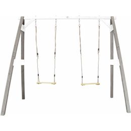 Doppelschaukel in Grau / Weiß aus fsc Holz Schaukel mit Gestell für 2 Kinder Schaukelgestell für den Garten - Grau - AXI