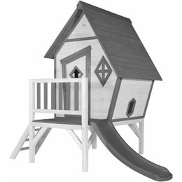 AXI - Spielhaus Cabin xl in Weiß mit Rutsche in Grau Stelzenhaus aus fsc Holz für Kinder Kleiner Spielturm für den Garten - Grau
