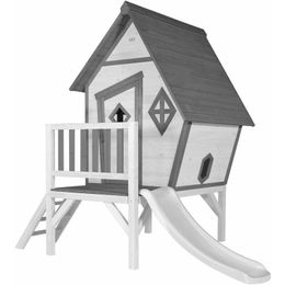 AXI - Spielhaus Cabin xl in Weiß mit Rutsche in Weiß Stelzenhaus aus fsc Holz für Kinder Kleiner Spielturm für den Garten - Grau