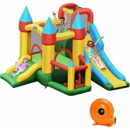 Costway - Aufblasbare Hüpfburg mit 610W Luftgeblaese 2 Rutsche Springburg Hüpfschloss Outdoor Bouncer Spielburg inkl. 60 Ozeanbaelle, Tragetasche,