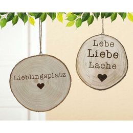 Gilde - Holz Baumscheibe mit Spruch Lebe Liebe Lache