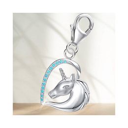 Goldene Hufeisen Charm Herz Pferd Herz Einhorn Karabiner Charm Anhänger 925 Silber mit Zirkonia