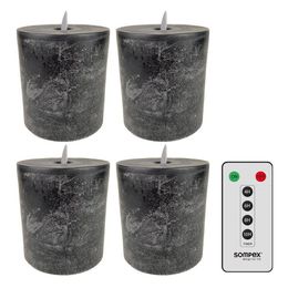Sompex LED-Kerze 4er Set LED Kerzen anthrazit 10x11cm Echtwachskerzen mit Fernbedienung (Set