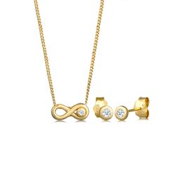 Schmuckset Elli DIAMONDS "Infinity Solitär Diamant (0.075 ct.) 585 Gelbgold" Schmuck-Sets Gr. OneSize, goldfarben (gold, weiß) Damen Schmucksets