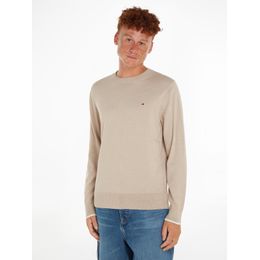 Rundhalspullover Tommy Hilfiger "MOULINE ORGANIC COTTON C NECK" Gr. L, beige (beige mouline) Herren Pullover Rundhalspullover