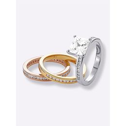 Ring-Set Lady Fingerringe Gr. 16, Silber 925 (Sterlingsilber)-Gold-Metall-Roségold 585-Silber 925 (Sterlingsilber), silberfarben (silber 925) Damen Fingerringe