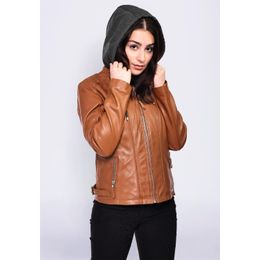 Lederjacke Mustang "31020256", Damen, Gr. XXL, braun (cognac), Obermaterial: 100% Lammleder; Innenfutter: 55% Baumwolle, 45% Polyester; &Auml;rmelfutter: 100% Polyester; Kapuze: 55% Baumwolle, 45% Polyester, Jacken