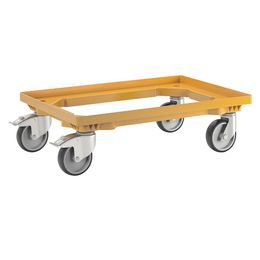 eurokraft basic Profi-Fahrgestell, 600 x 400 mm, 4 Lenkrollen, davon 2 mit Feststeller, gelb