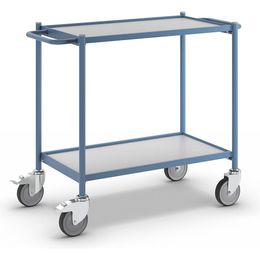 eurokraft pro Tischwagen, Tragfähigkeit 150 kg, mit Schiebegriff, 2 Etagen, 4 Lenkrollen, 2 mit Doppelstopp