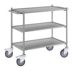 eurokraft pro Beistellwagen, Tragfähigkeit 150 kg, Ladefläche LxB 745 x 390 mm, mit 2 Griffen, 3 Etagen