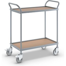 eurokraft pro Servierwagen, Etagenhöhe 530 mm, 2 Etagen, mit 4 Lenkrollen, 2 mit Doppelstopp, Rad-Ø 100 mm