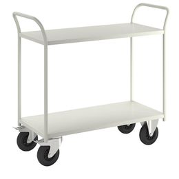 Kongamek Tischwagen KM41, 2 Etagen, LxBxH 1080 x 450 x 975 mm, weiß, 2 Lenkrollen mit Stopp, 2 Bockrollen