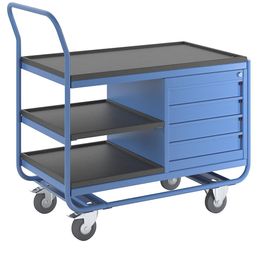 eurokraft pro Industrie-Tischwagen, 3 Etagen, 1 Schubladenschrank, Vollgummireifen spurlos
