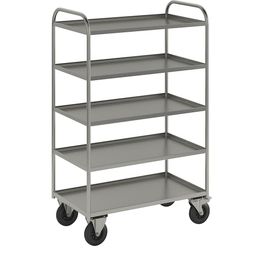 Kongamek Etagenwagen KM41, 5 Etagen mit Aufkantung, LxBxH 955 x 550 x 1490 mm, verzinkt, 2 Lenkrollen mit Stopp, 2 Bockrollen
