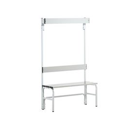 Sypro Umkleidebank aus Edelstahl, HxT 1650 x 375 mm, Länge 1015 mm, 3 Haken, lichtgrau