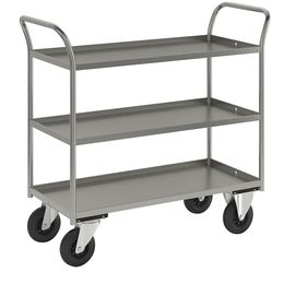 Kongamek Tischwagen KM41, 3 Etagen mit Aufkantung, LxBxH 1080 x 450 x 1000 mm, verzinkt, 2 Lenk- und 2 Bockrollen