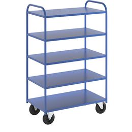 Kongamek Etagenwagen KM41, 5 Etagen, LxBxH 955 x 550 x 1470 mm, blau, 2 Lenk- und 2 Bockrollen