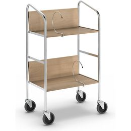 HelgeNyberg Aktenordnerwagen verchromt, 2 Etagen, LxBxH 550 x 340 x 840 mm, Birke-Dekor