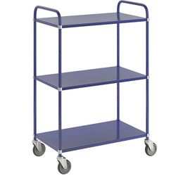 Kongamek Leichter Etagenwagen Höhe 1445 mm, mit 3 Metallböden, blau, 4 Lenkrollen