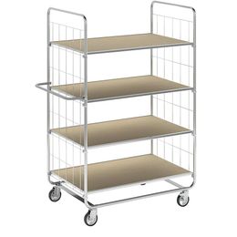 Kongamek ESD-Etagenwagen, kurze Ausführungen, 4 Lenkrollen, 4 Ladeflächen, LxBxH 815 x 470 x 1120 mm, 2 mit Stopp