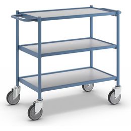 eurokraft pro Tischwagen, Tragfähigkeit 150 kg, mit Schiebegriff, 3 Etagen, 4 Lenkrollen