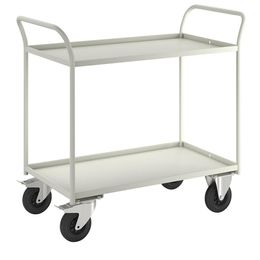 Kongamek Tischwagen KM41, 2 Etagen mit Aufkantung, LxBxH 1070 x 550 x 1000 mm, weiß, 2 Lenkrollen mit Stopp, 2 Bockrollen