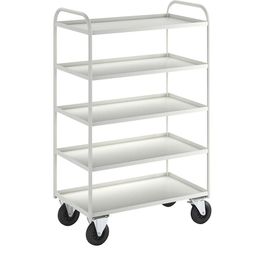 Kongamek Etagenwagen KM41, 5 Etagen mit Aufkantung, LxBxH 955 x 550 x 1490 mm, weiß, 2 Lenk- und 2 Bockrollen