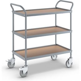 eurokraft pro Servierwagen, Etagenhöhe 250 mm, 3 Etagen, mit 4 Lenkrollen, 2 mit Doppelstopp, Rad-Ø 100 mm