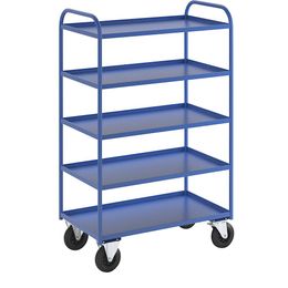 Kongamek Etagenwagen KM41, 5 Etagen mit Aufkantung, LxBxH 955 x 550 x 1490 mm, blau, 2 Lenk- und 2 Bockrollen