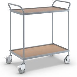 eurokraft pro Servierwagen, Etagenhöhe 590 mm, 2 Etagen, mit 4 Lenkrollen, 2 mit Doppelstopp, Rad-Ø 100 mm