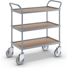 eurokraft pro Servierwagen, Etagenhöhe 250 mm, 3 Etagen, mit 4 Lenkrollen, Rad-Ø 125 mm