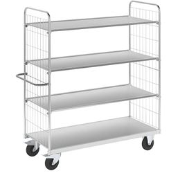 Kongamek Flexibler Etagenwagen, mit 4 Böden, Länge 1590 mm, Lenkrollen mit Stopp