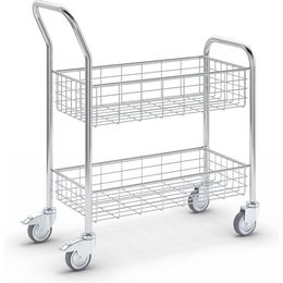 eurokraft pro Büro- und Postwagen, Tragfähigkeit 200 kg, weißaluminium, LxBxH 890 x 380 x 1010 mm, 2 Etagen