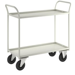 Kongamek Tischwagen KM41, 2 Etagen mit Aufkantung, LxBxH 1080 x 450 x 1000 mm, weiß, 2 Lenk- und 2 Bockrollen