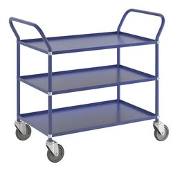 Kongamek Leichter Etagenwagen Höhe 940 mm, mit 3 Metallböden, blau, 4 Lenkrollen