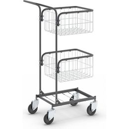 eurokraft pro Bürowagen KOMPAKT, Gestellfarbe Tiefschwarz, 4 Lenkrollen, Rad-Ø 100 mm
