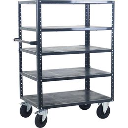 eurokraft pro Etagenwagen CustomLine, 4-seitig offen, 5 Etagen, anthrazitgrau RAL 7016, Vollgummi