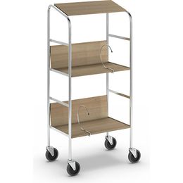 HelgeNyberg Aktenordnerwagen mit Ablageboden, verchromt, 3 Etagen, LxBxH 550 x 340 x 1060 mm, Birke-Dekor