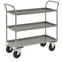 Kongamek Tischwagen KM41, 3 Etagen mit Aufkantung, LxBxH 1080 x 450 x 1000 mm, verzinkt, 2 Lenkrollen mit Stopp, 2 Bockrollen