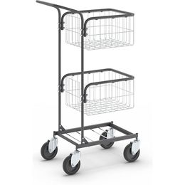 eurokraft pro Bürowagen KOMPAKT, Gestellfarbe Tiefschwarz, 4 Lenkrollen, Rad-Ø 125 mm
