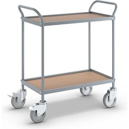 eurokraft pro Servierwagen, Etagenhöhe 530 mm, 2 Etagen, mit 4 Lenkrollen, 2 mit Doppelstopp, Rad-Ø 125 mm