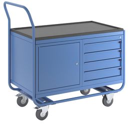 eurokraft pro Industrie-Tischwagen, 1 Schubladenschrank, 1 Stahlblechschrank, Vollgummireifen spurlos
