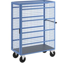 eurokraft pro Gitter-Etagenwagen, 4 Schienen für 12 Stück 50-Liter-Drehstapelbehälter, 1 Mittelstange für Hängetransport, Tragfähigkeit 500 kg