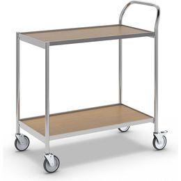 HelgeNyberg Tischwagen, 2 Etagen, LxB 800 x 420 mm, Chrom/Eiche