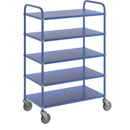 Kongamek Leichter Etagenwagen Höhe 1445 mm, mit 5 Metallböden, blau, 4 Lenkrollen