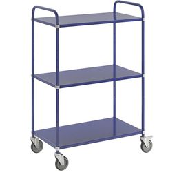 Kongamek Leichter Etagenwagen Höhe 1445 mm, mit 3 Metallböden, blau, 2 Lenkrollen mit Stopp