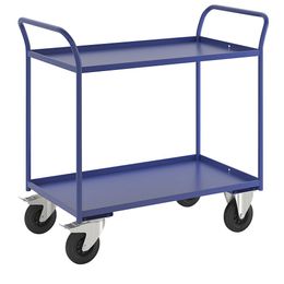 Kongamek Tischwagen KM41, 2 Etagen mit Aufkantung, LxBxH 1070 x 550 x 1000 mm, blau, 2 Lenkrollen mit Stopp, 2 Bockrollen